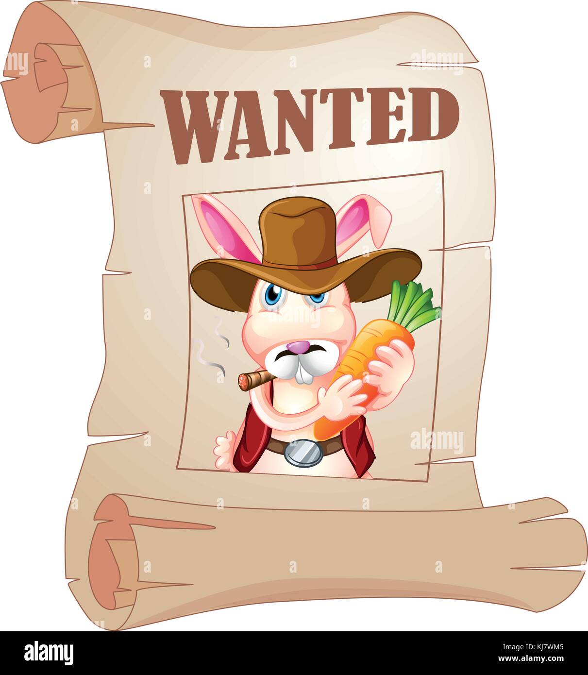 Illustration of a poster of a wanted bunny on a white background Stock ...