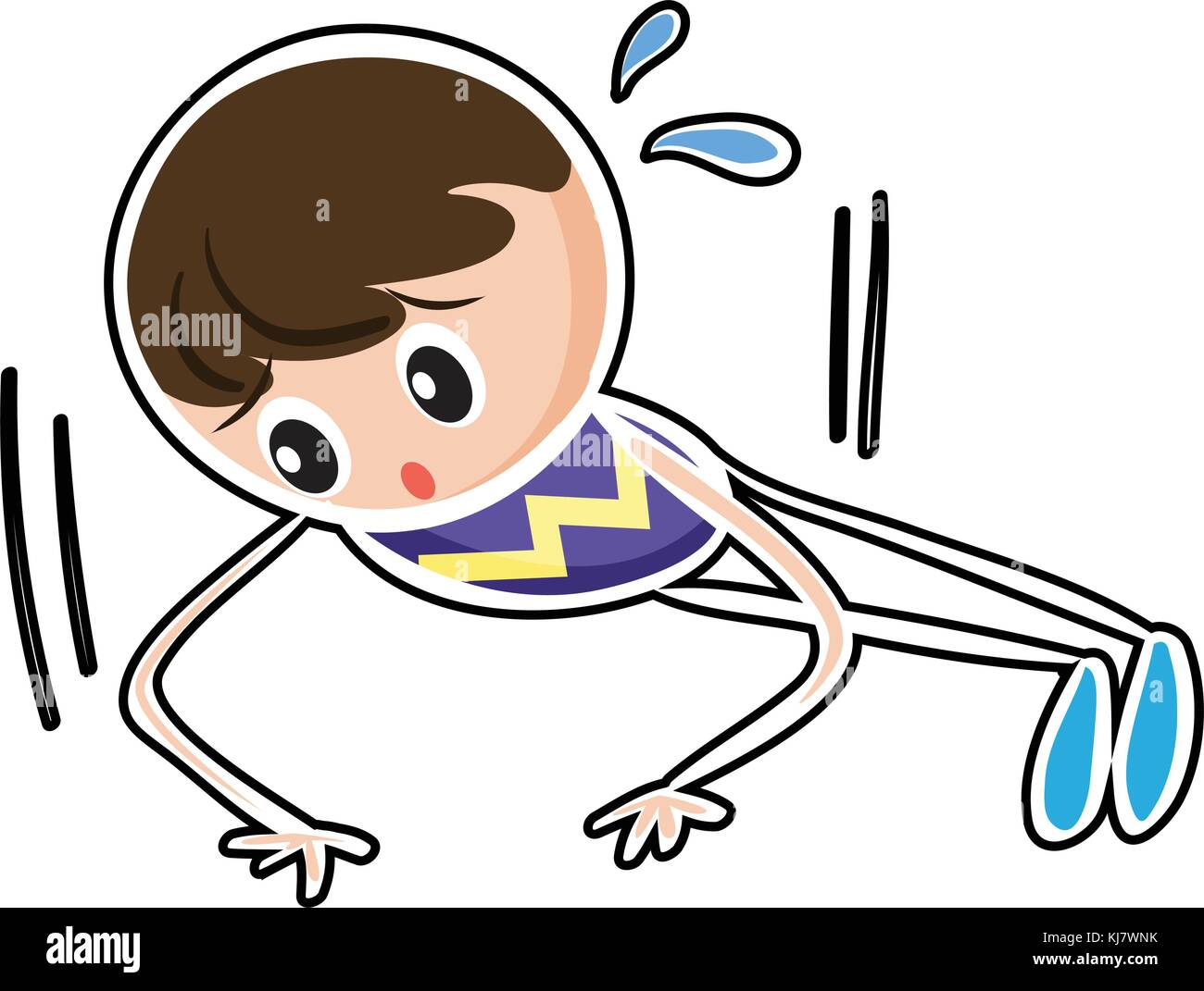 Illustration of a sketch of a boy doing the push up exercise on a white ...