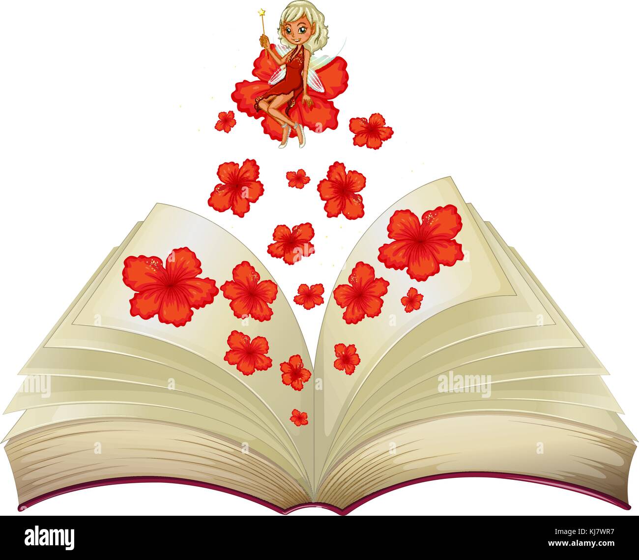 Illustration of a book with an image of a flower and a fairy on a white ...