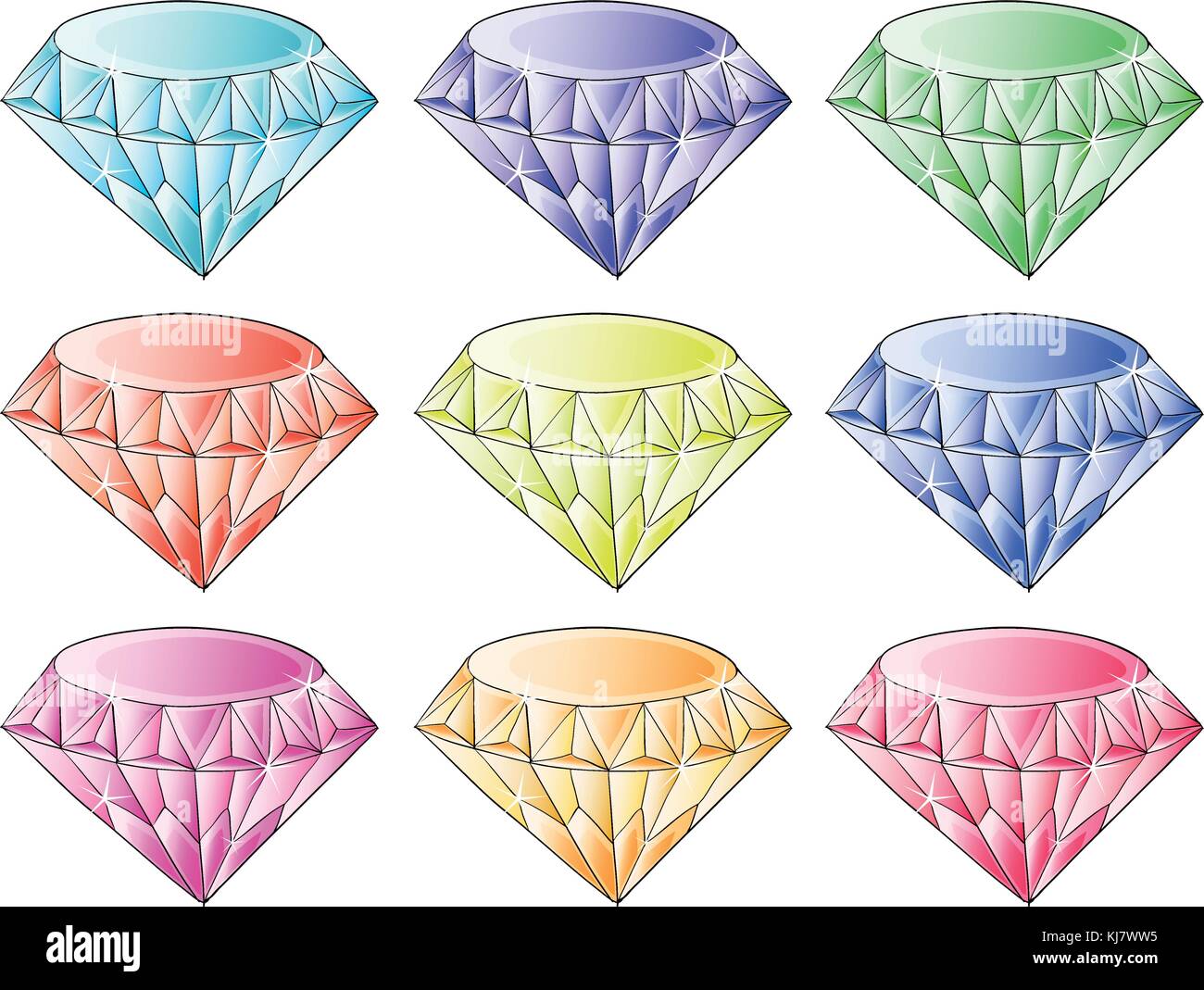 Illustration of the different colors of diamonds on a white background ...
