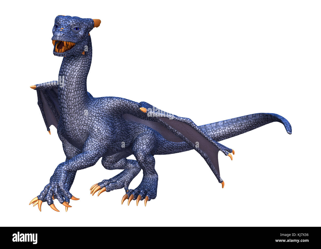 3D rendering of a blue fantasy dragon isolated on white background ...