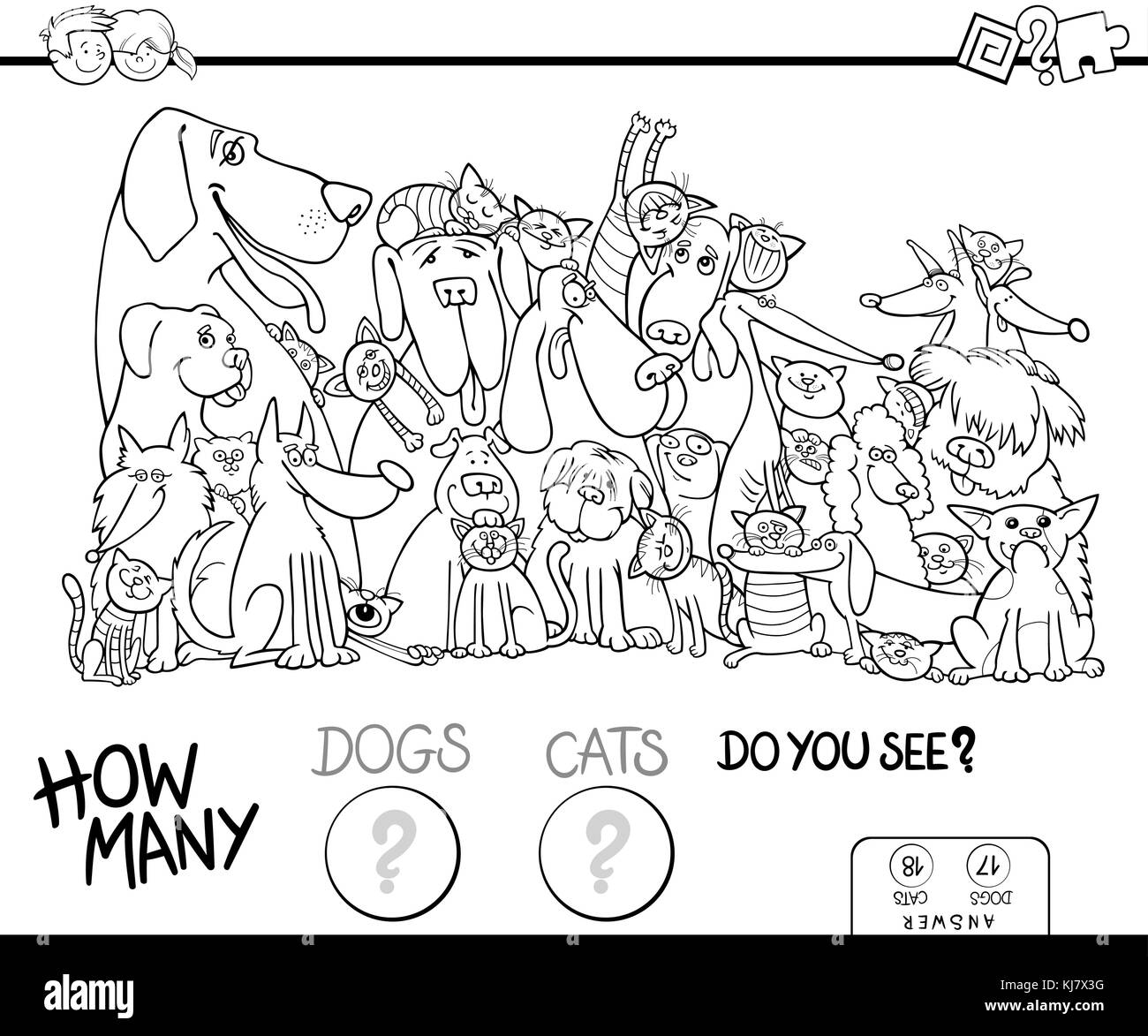 Black and White Cartoon Illustration of Educational Counting Game for ...