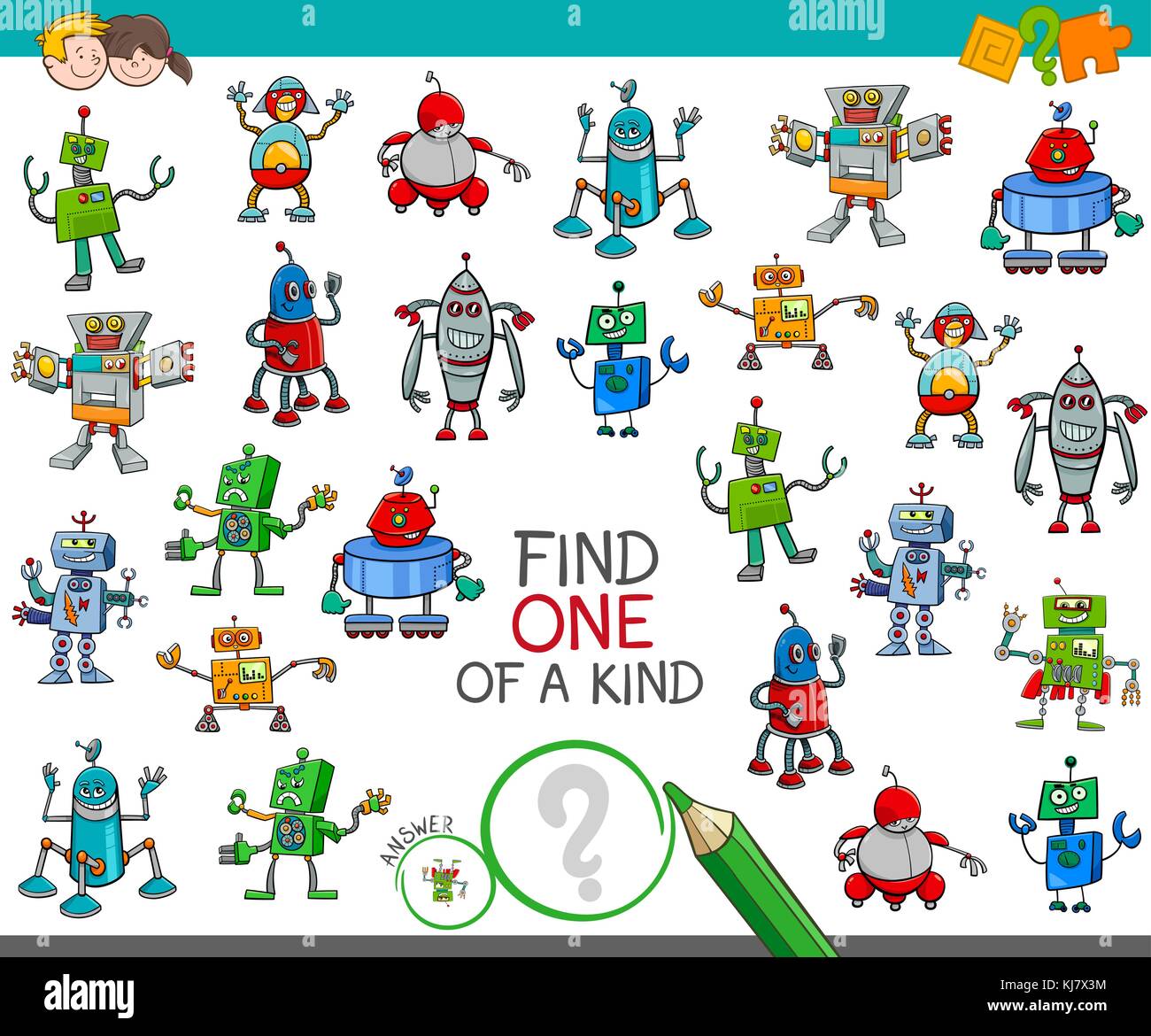 Cartoon Illustration of Find One of a Kind Educational Activity Game ...