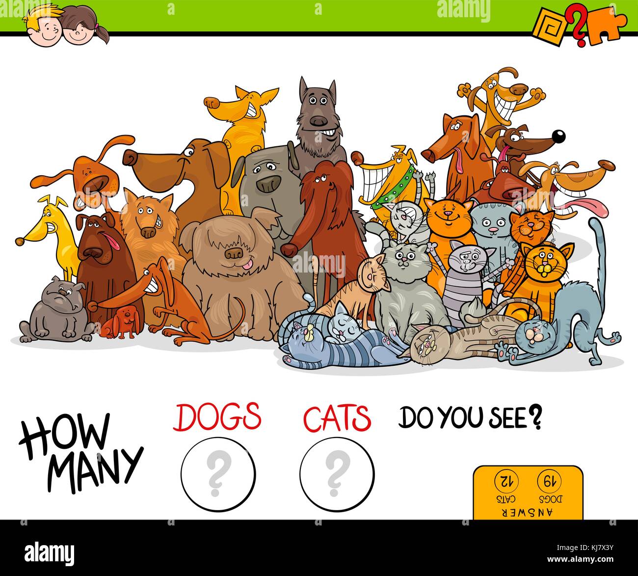 Cartoon Illustration of Educational Counting Game for Children with ...