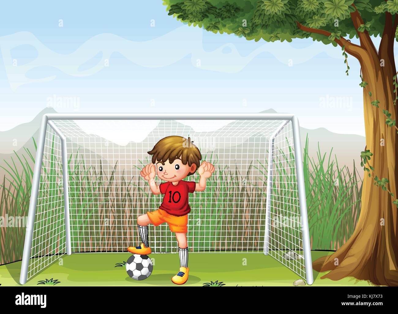 Illustration of a young football player near the big tree Stock Vector ...