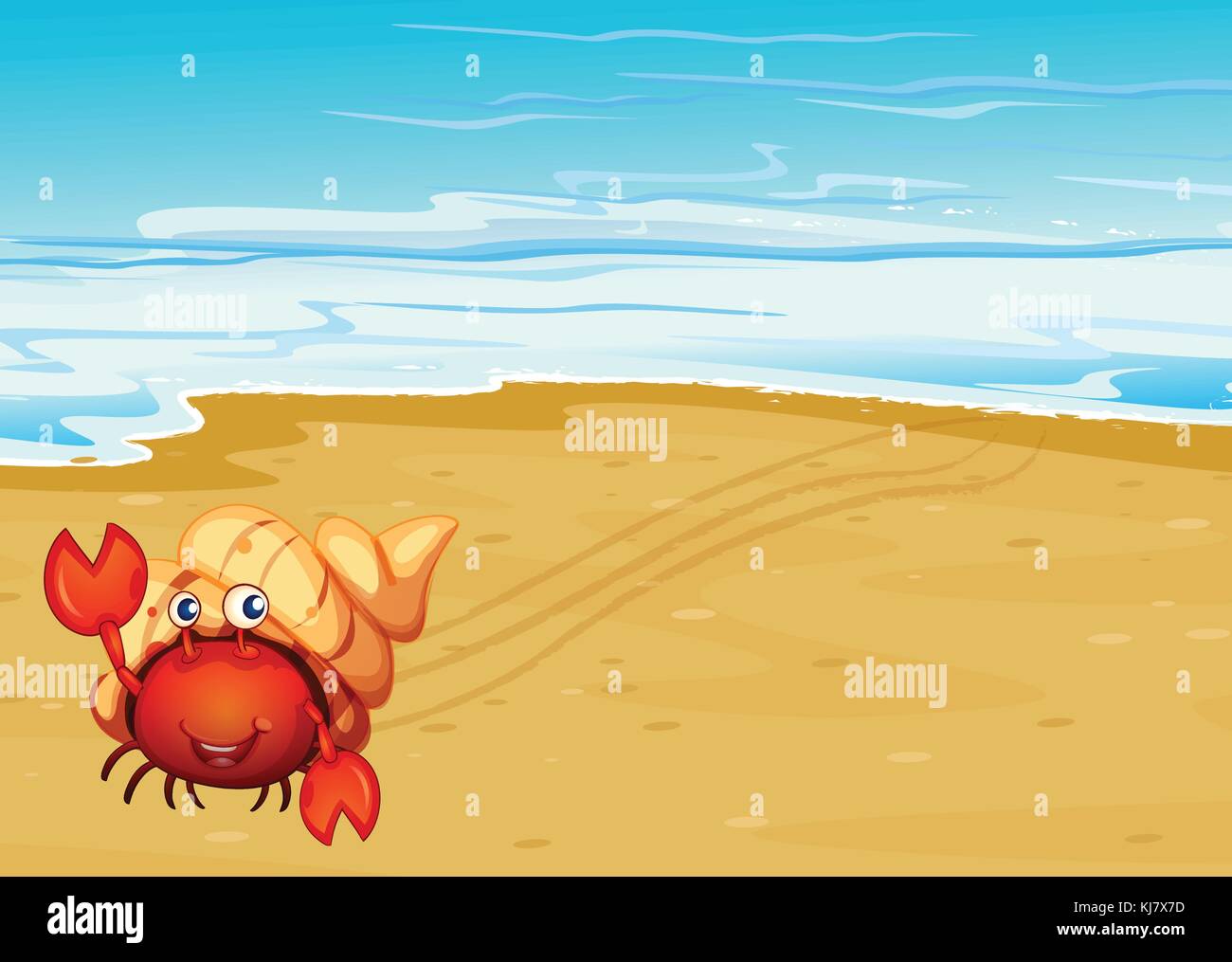 Illustration of a red crab with a shell at the seashore Stock Vector ...