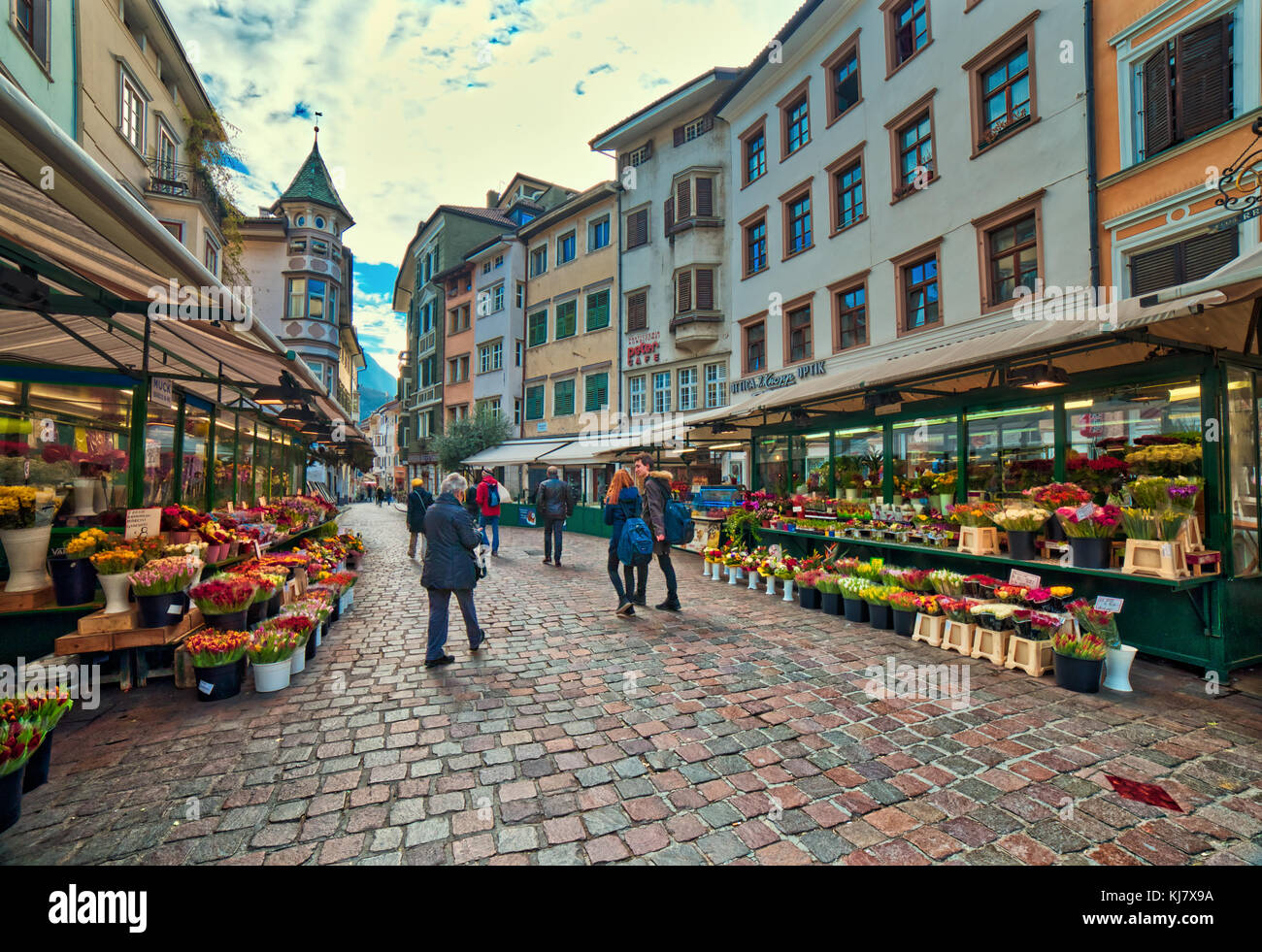 BOLZANO, ITALY - JANUARY 30: tourists and locals visiting the stalls in ...