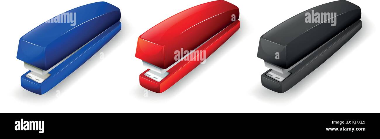 Illustration of the three different colors of staplers on a white ...