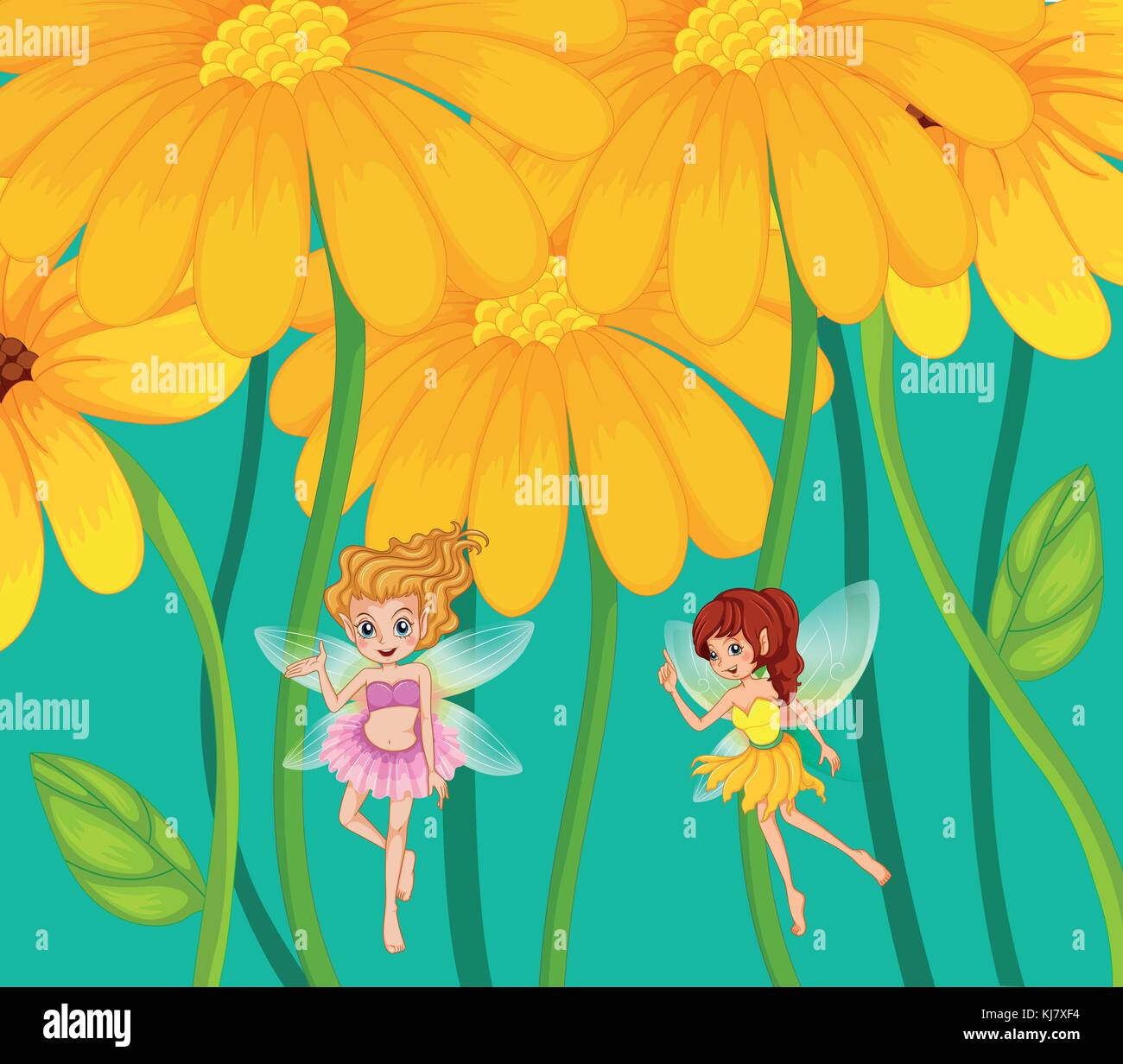 Illustration of the two fairies under the flowers Stock Vector Image ...