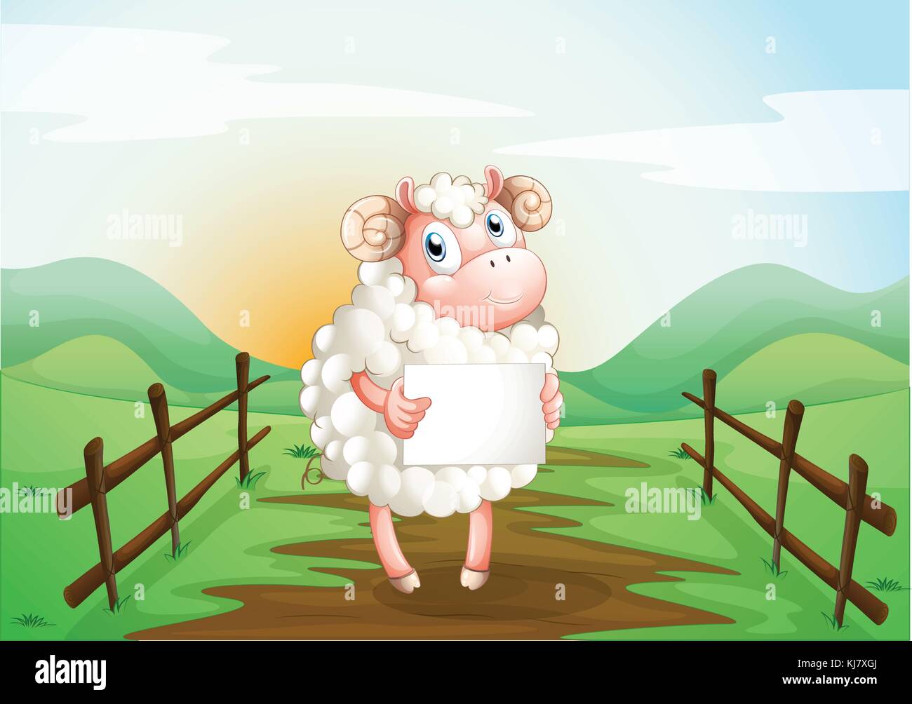 Illustration of a sheep holding an empty signage inside the wooden ...