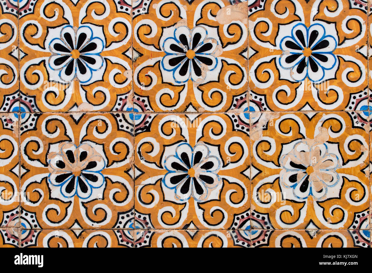 Beautiful design of blue and yellow Portuguese Azulejo tiles Stock ...