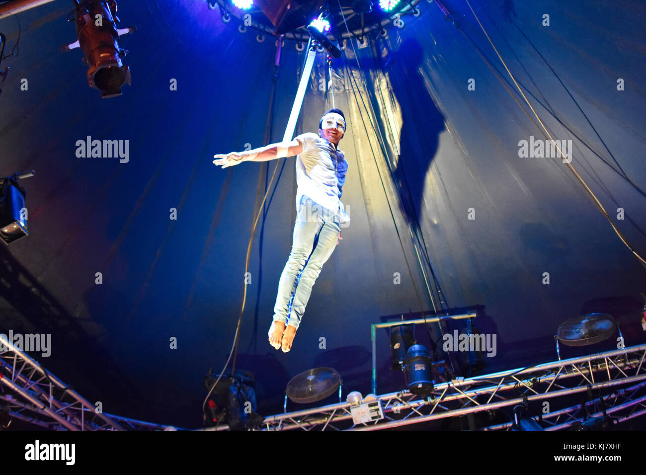 young man showcasing his talent in the phare circus, Siem Reap ...