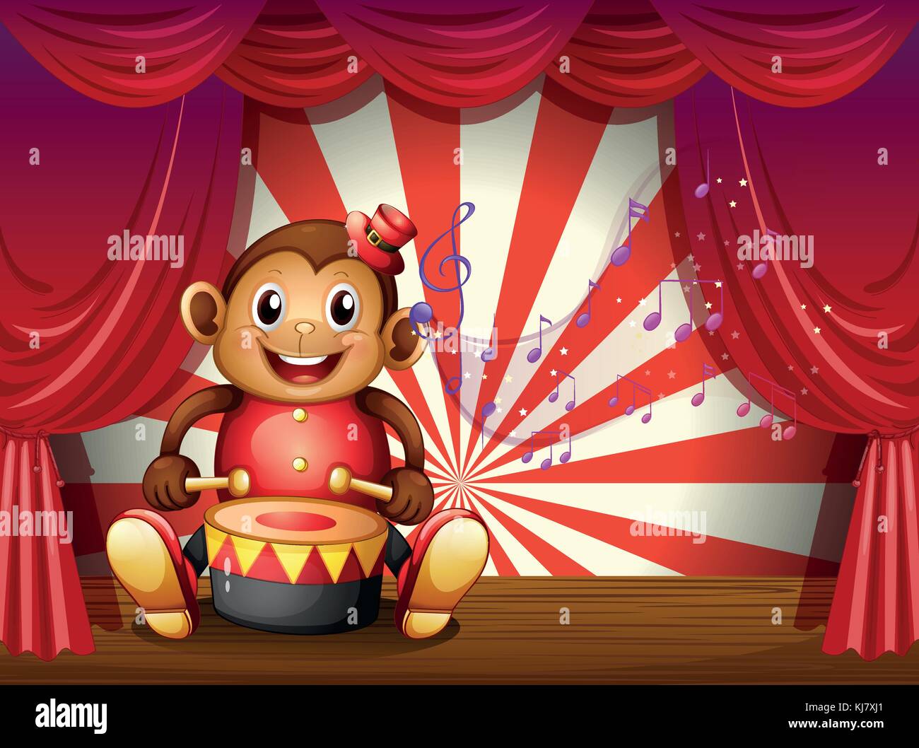 Illustration of a monkey playing with a musical instrument at the stage ...