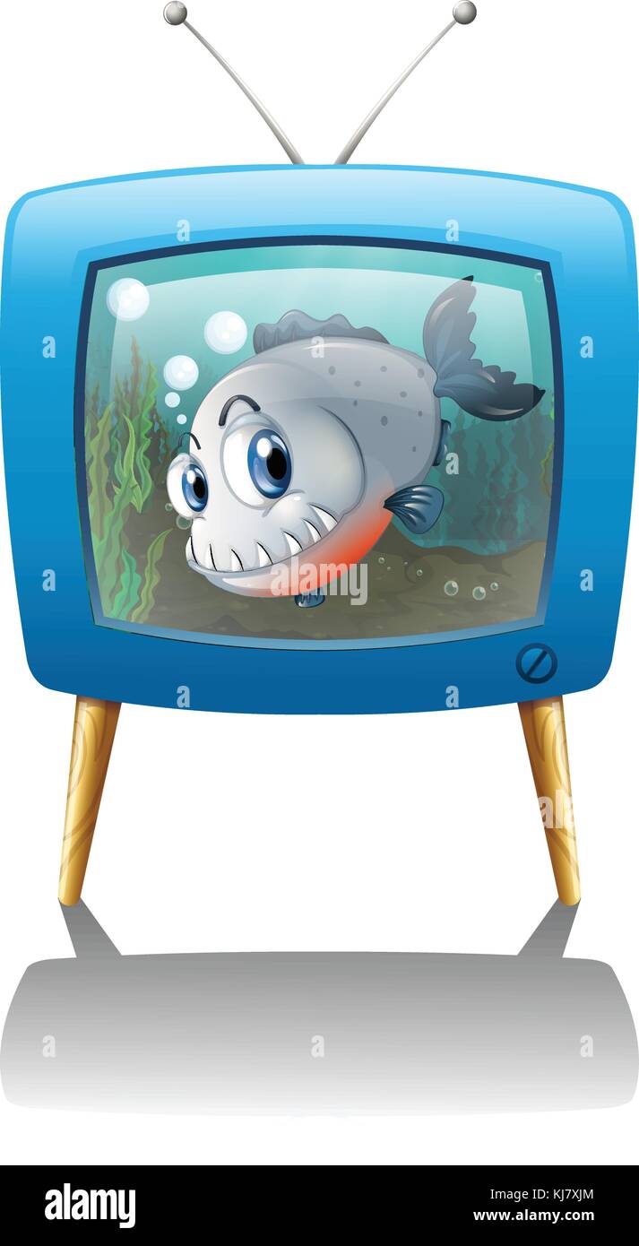 Illustration of a big fish in the television on a white background ...