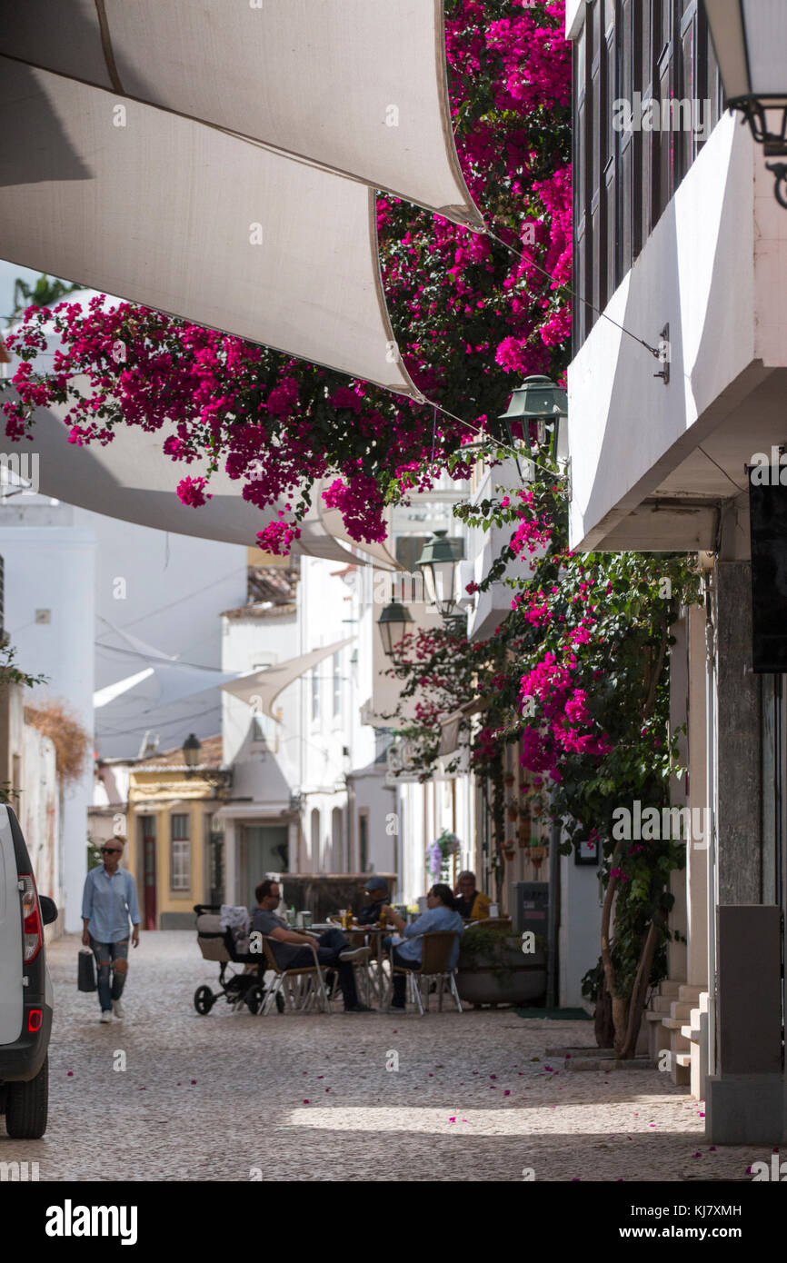 View of the typical beautiful street of Faro city, Portugal Stock Photo ...