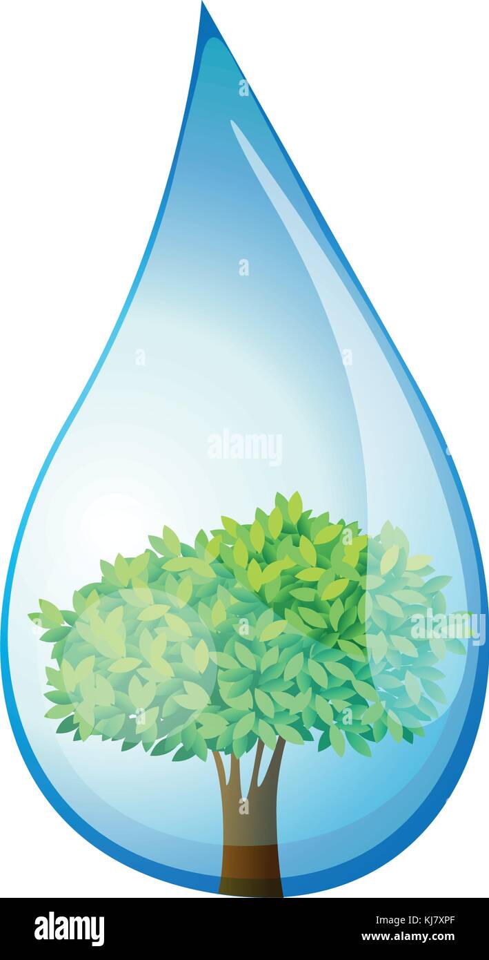 Illustration of a tree inside the water drop on a white background ...