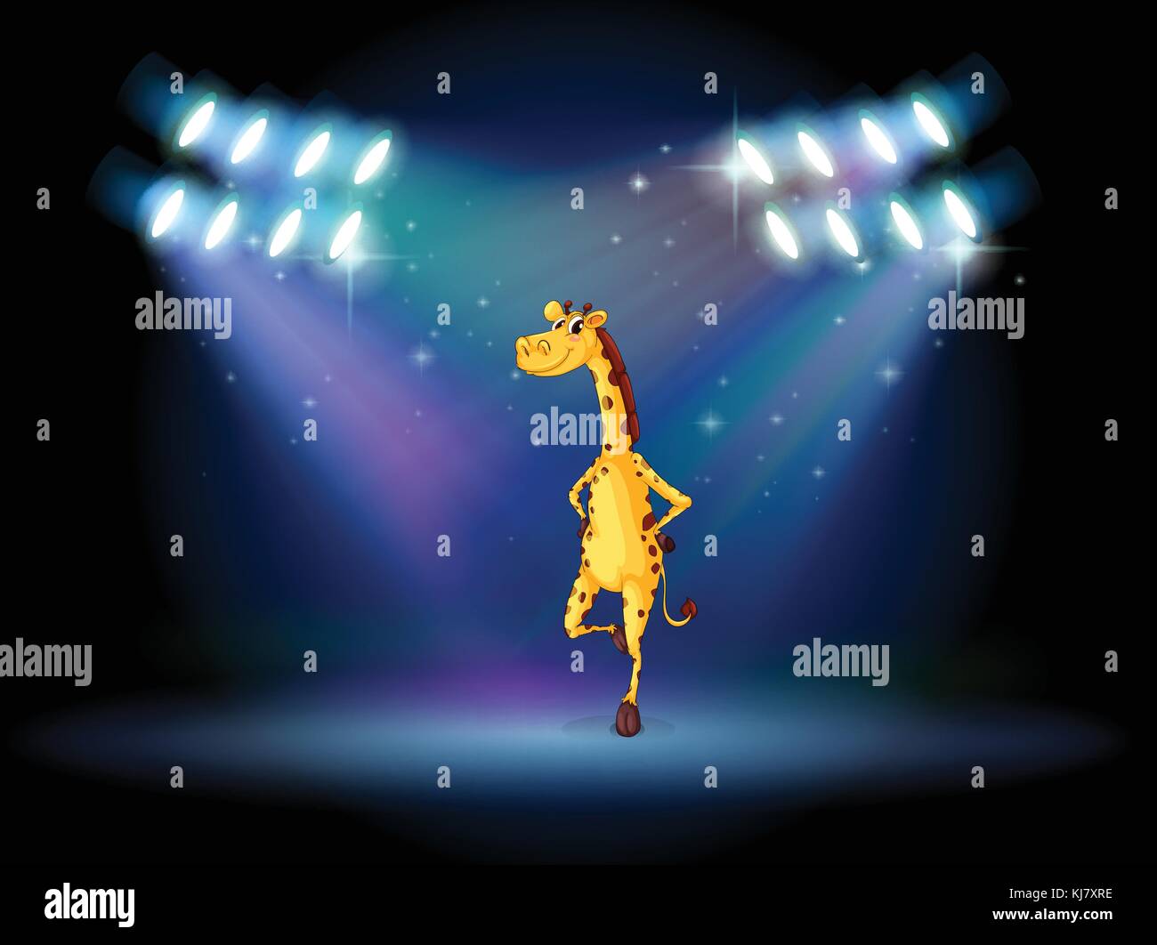 Illustration of a giraffe dancing on the stage with spotlights Stock ...