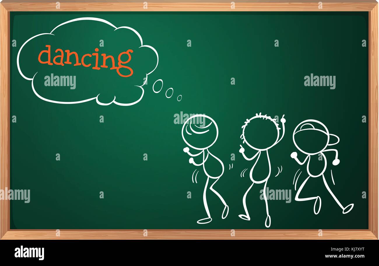 Illustration of a board with a sketch of boys dancing on a white ...