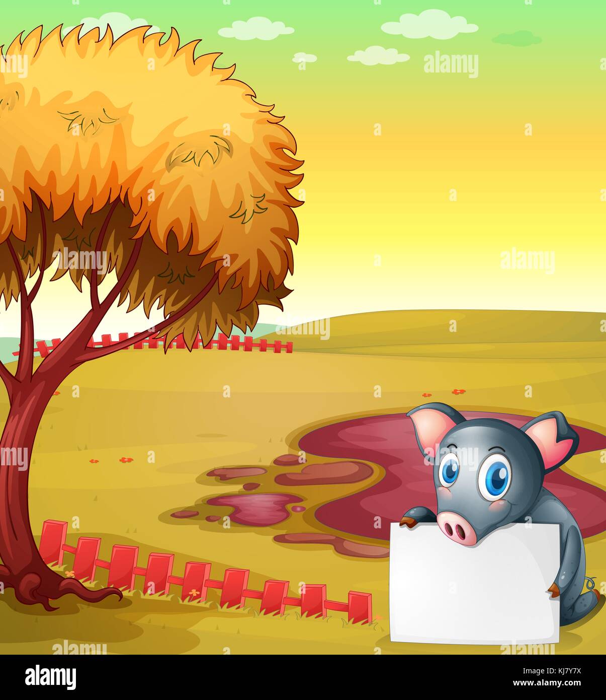 Illustration of a pig holding an empty board at the pig farm Stock ...