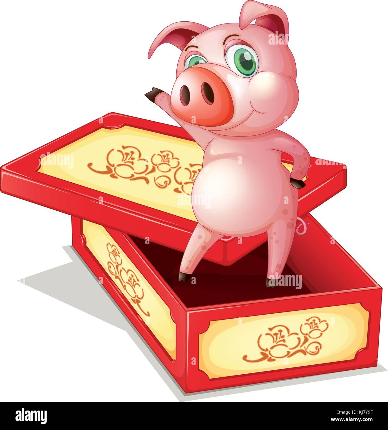 Illustration of a pig standing inside a box on a white background Stock ...