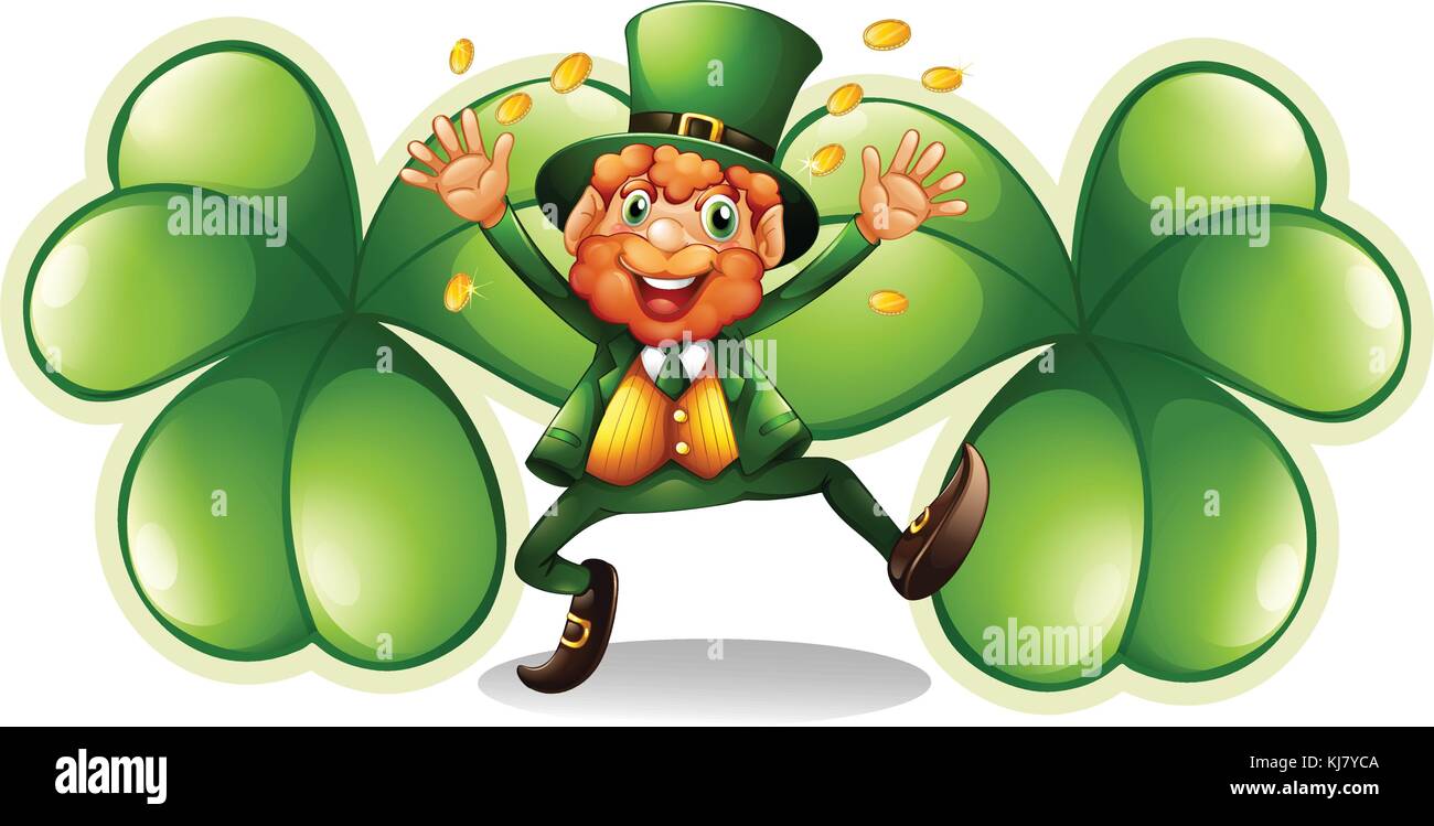 Illustration of a man at the center of the big clover plants on a white ...