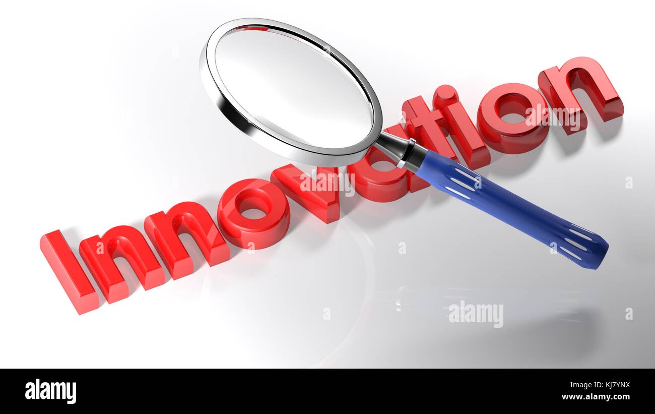 Magnifier on Innovation - 3D rendering Stock Photo - Alamy