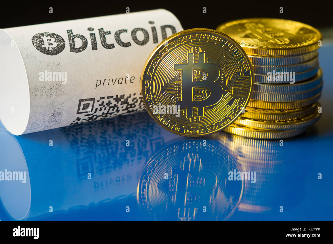 Bitcoin golden coins and paper receipt Stock Photo - Alamy
