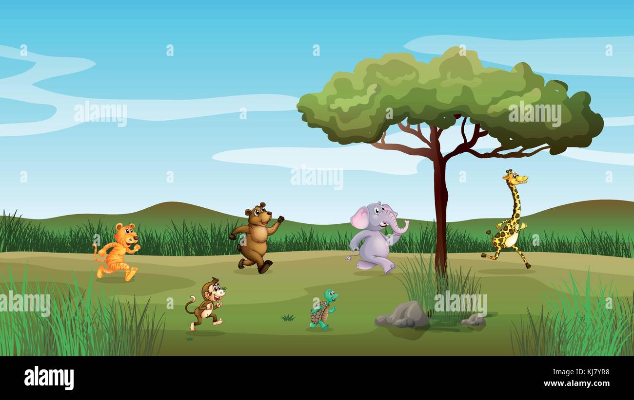 Illustration of animals racing at the hill Stock Vector Image & Art - Alamy
