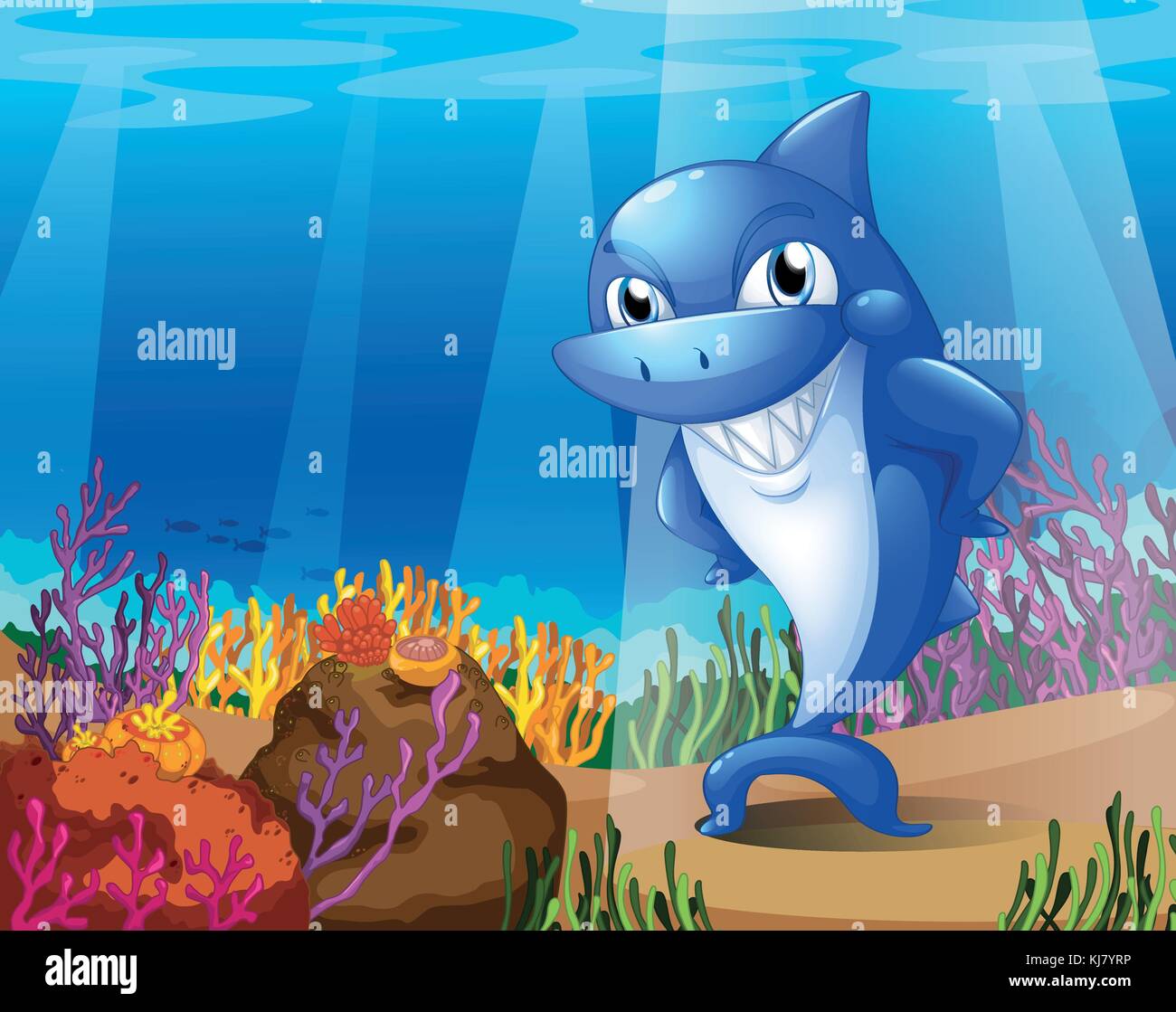 Illustration of a scary blue shark under the sea Stock Vector Image ...