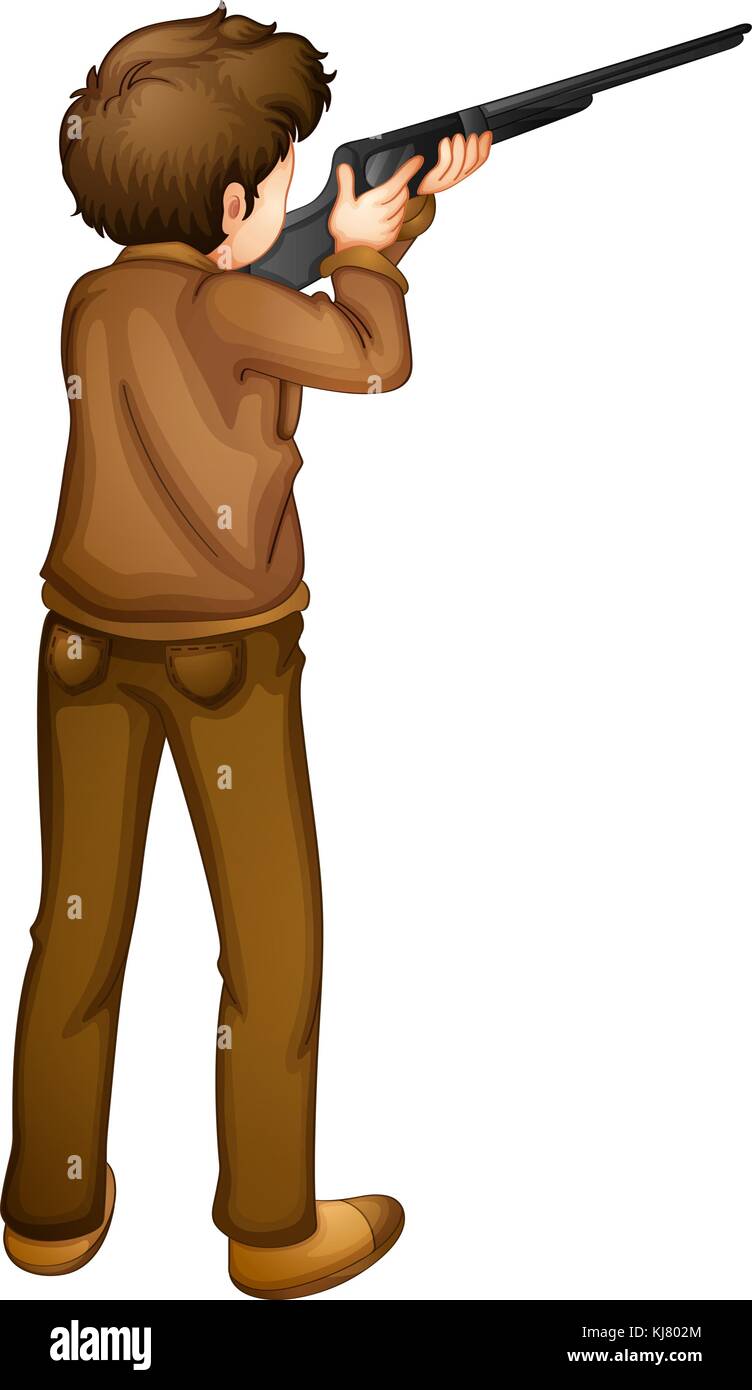 Illustration of a back view of a hunter on a white background Stock ...