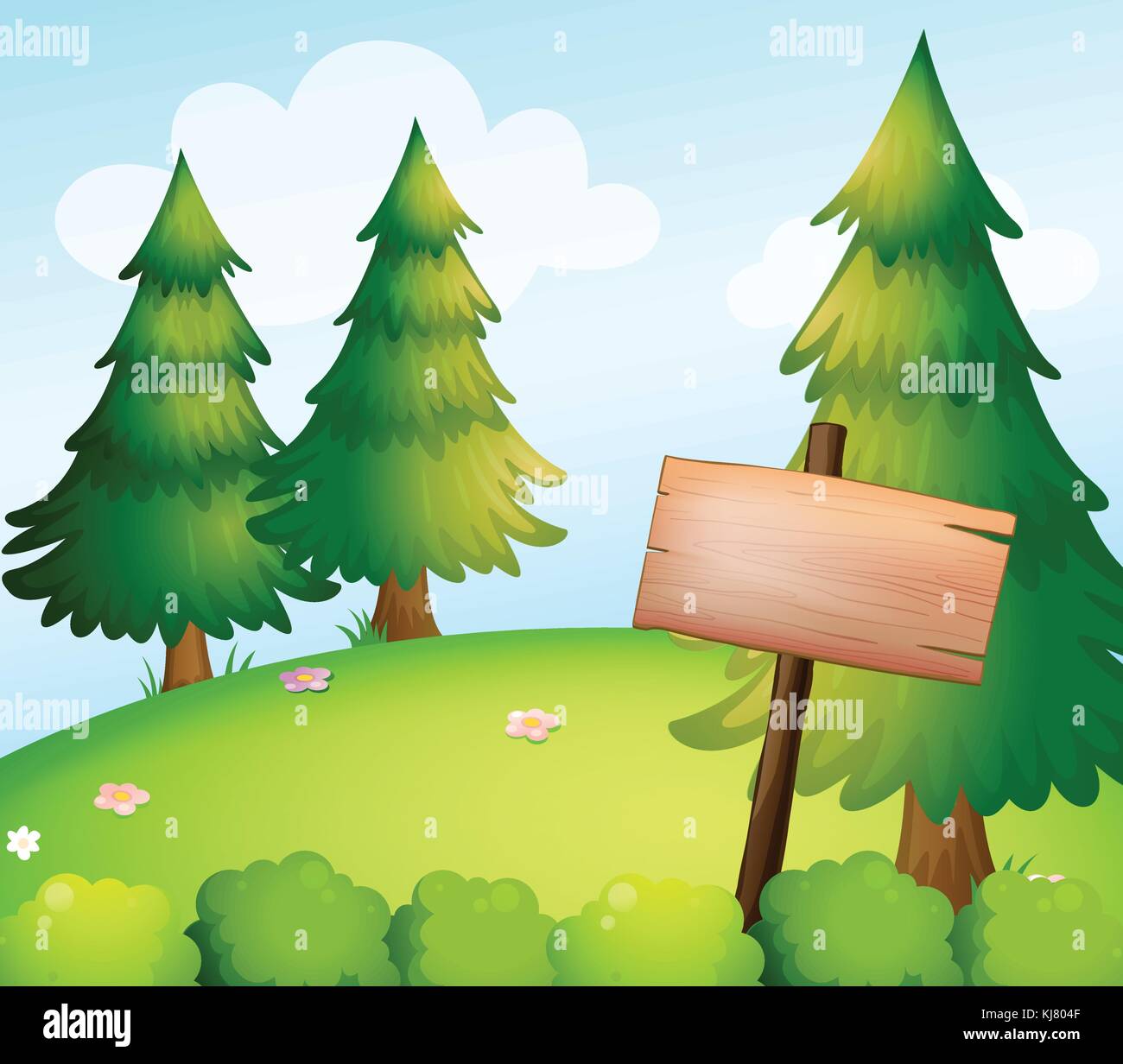 lllustration of a blank wooden sign board in the forest Stock Vector ...