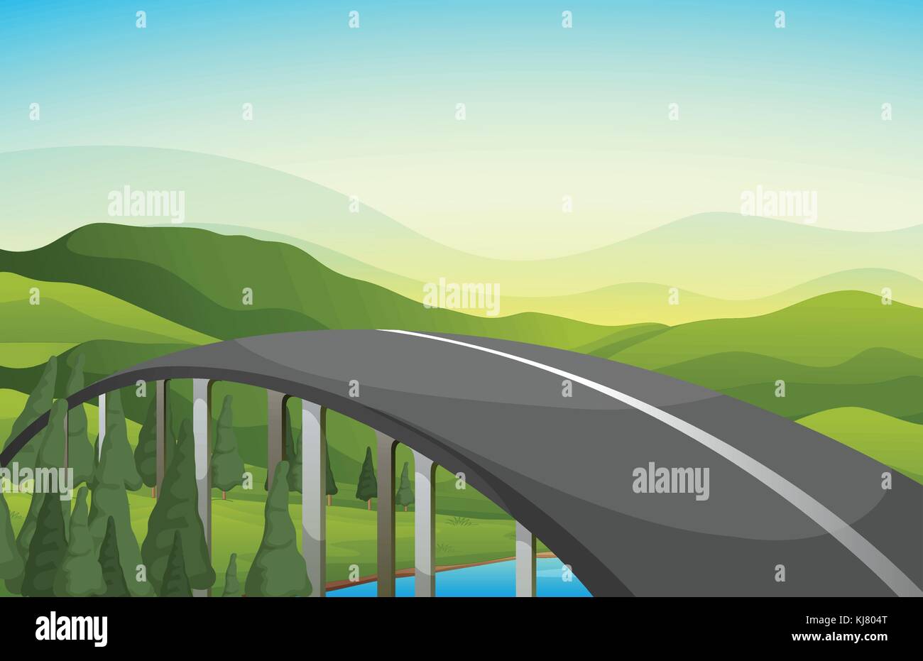 Illustration of a curve road with pine trees Stock Vector Image & Art ...