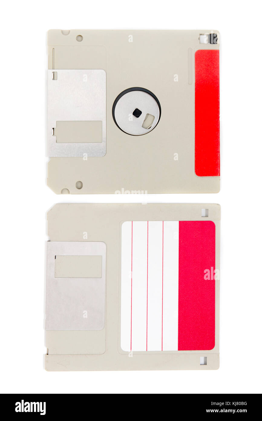 computer floppy disk, front and back view, isolated on a white ...