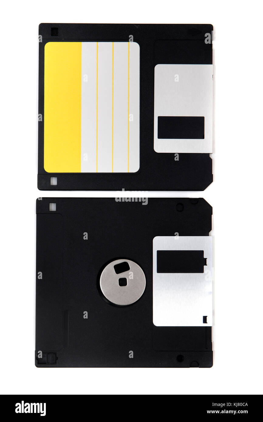 computer floppy disk, front and back view, isolated on a white ...