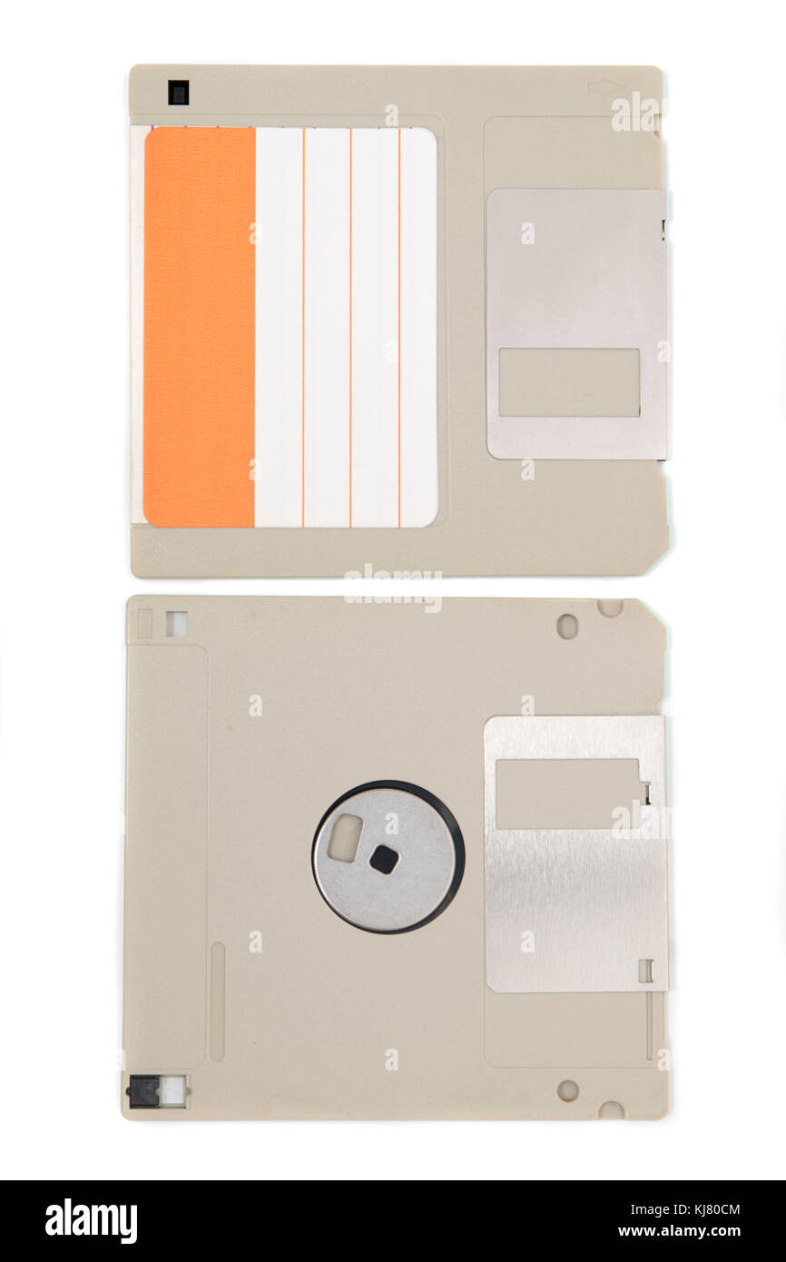 computer floppy disk, front and back view, isolated on a white ...