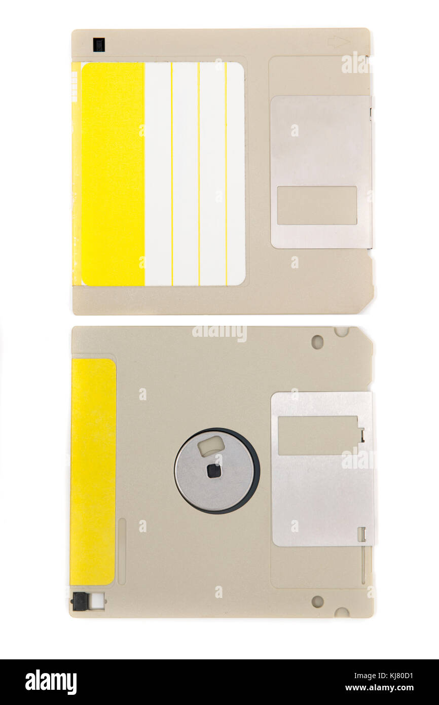 computer floppy disk, front and back view, isolated on a white ...