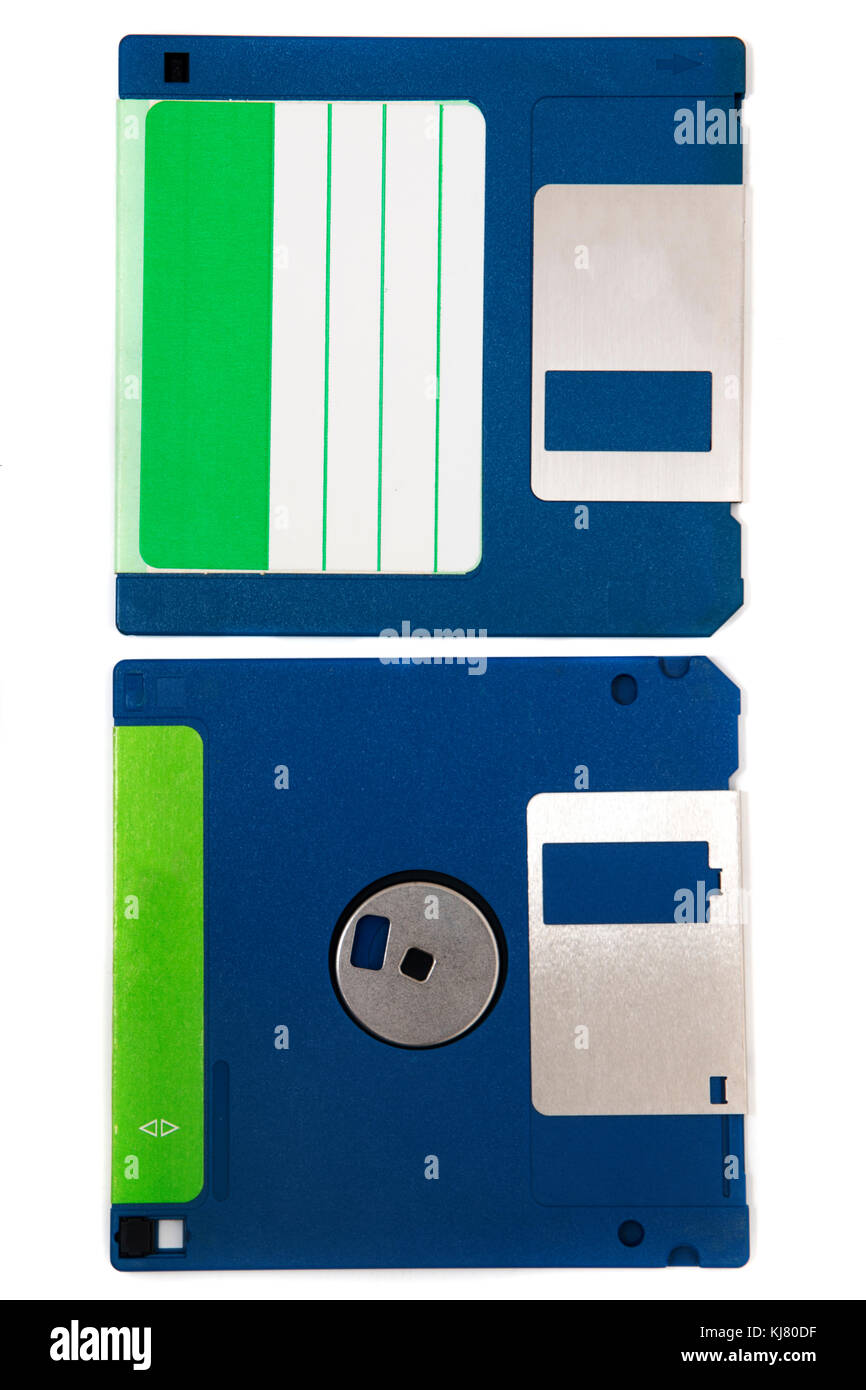 computer floppy disk, front and back view, isolated on a white ...