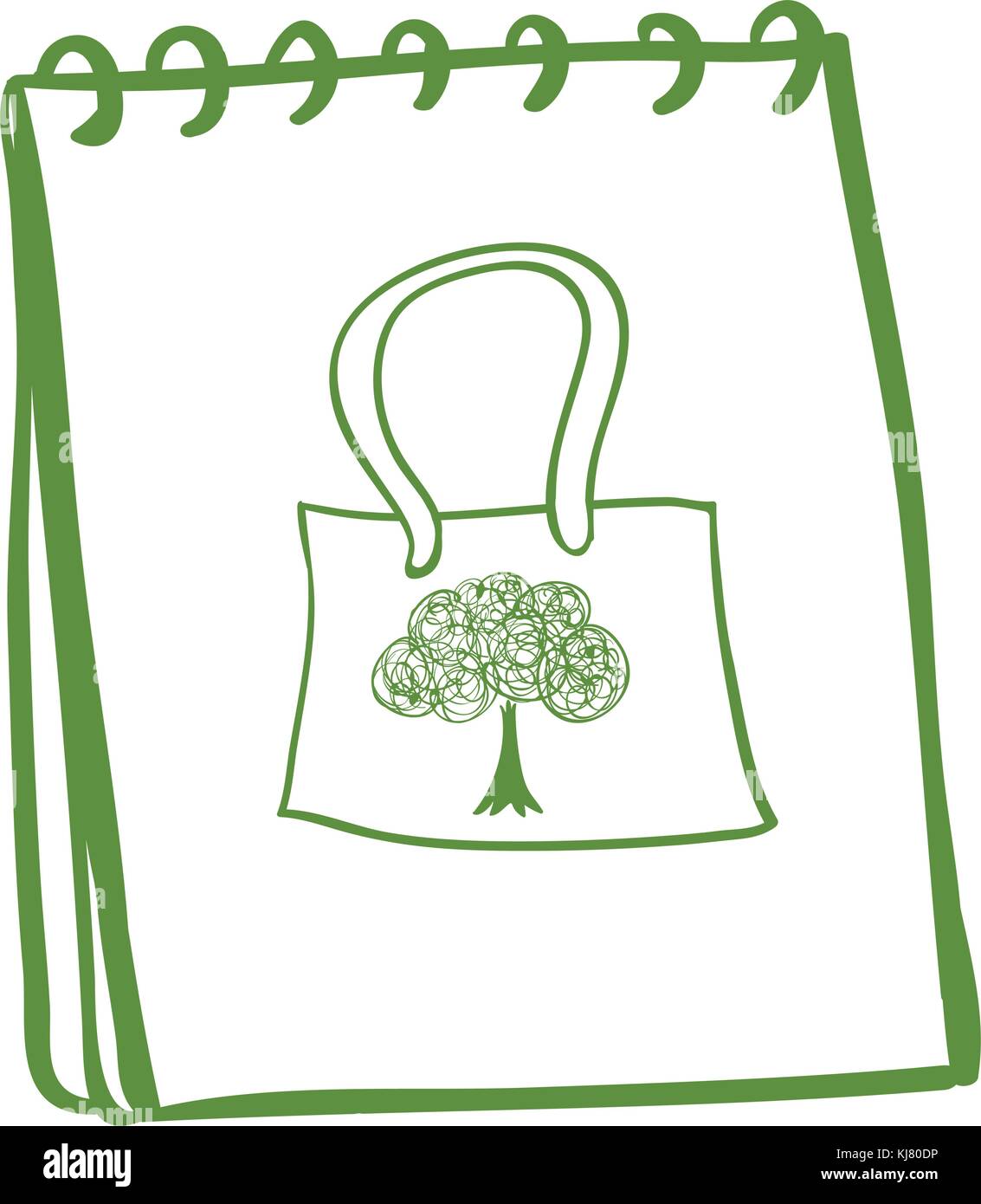 Illustration of a green notebook with a bag at the cover page on a ...
