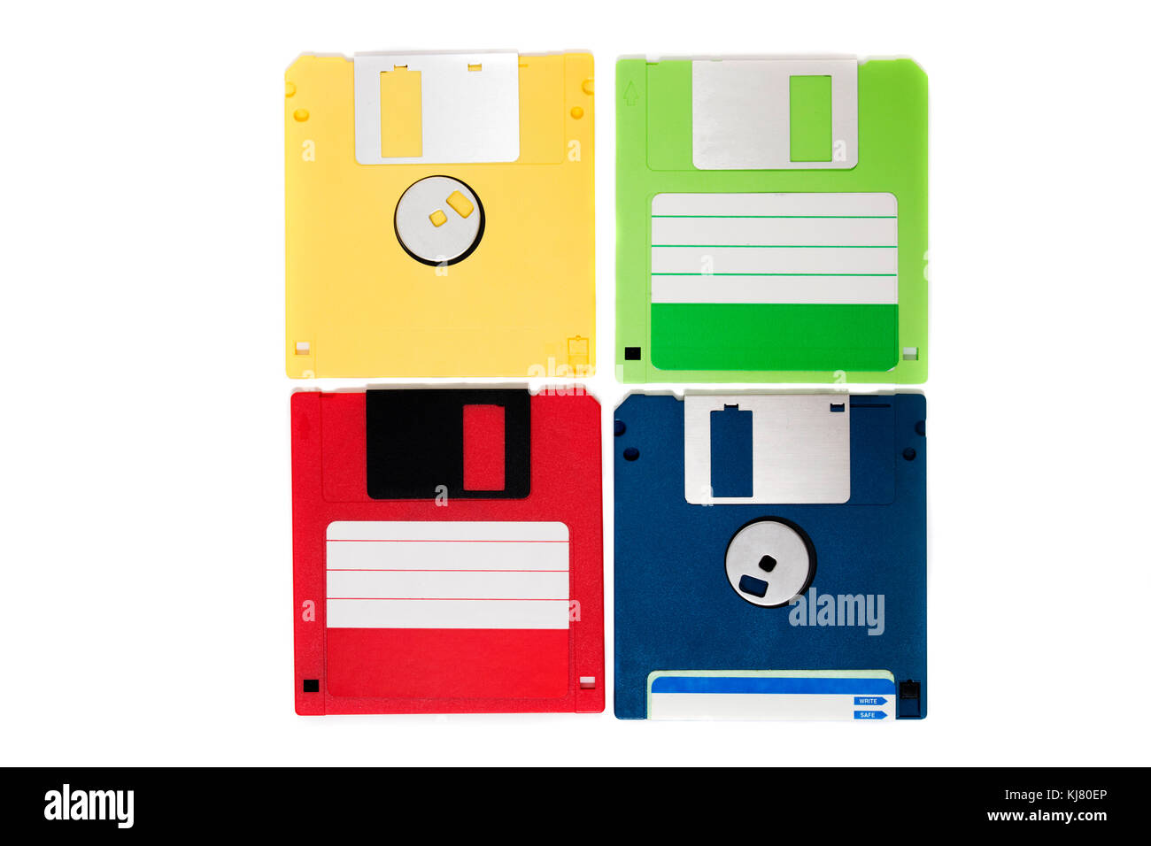 colorful computer floppy disks on a composition isolated on a white ...