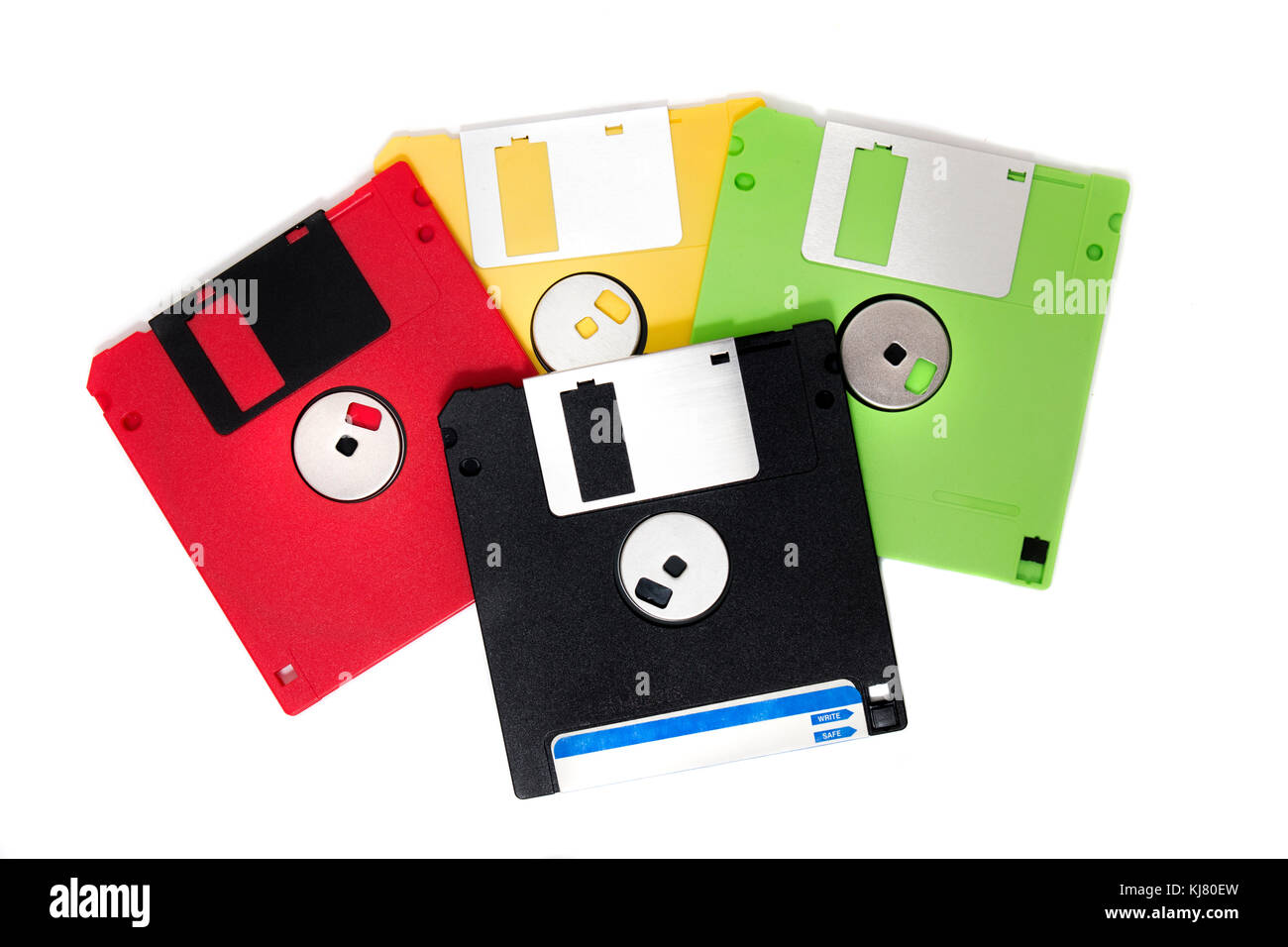 colorful computer floppy disks on a composition isolated on a white ...