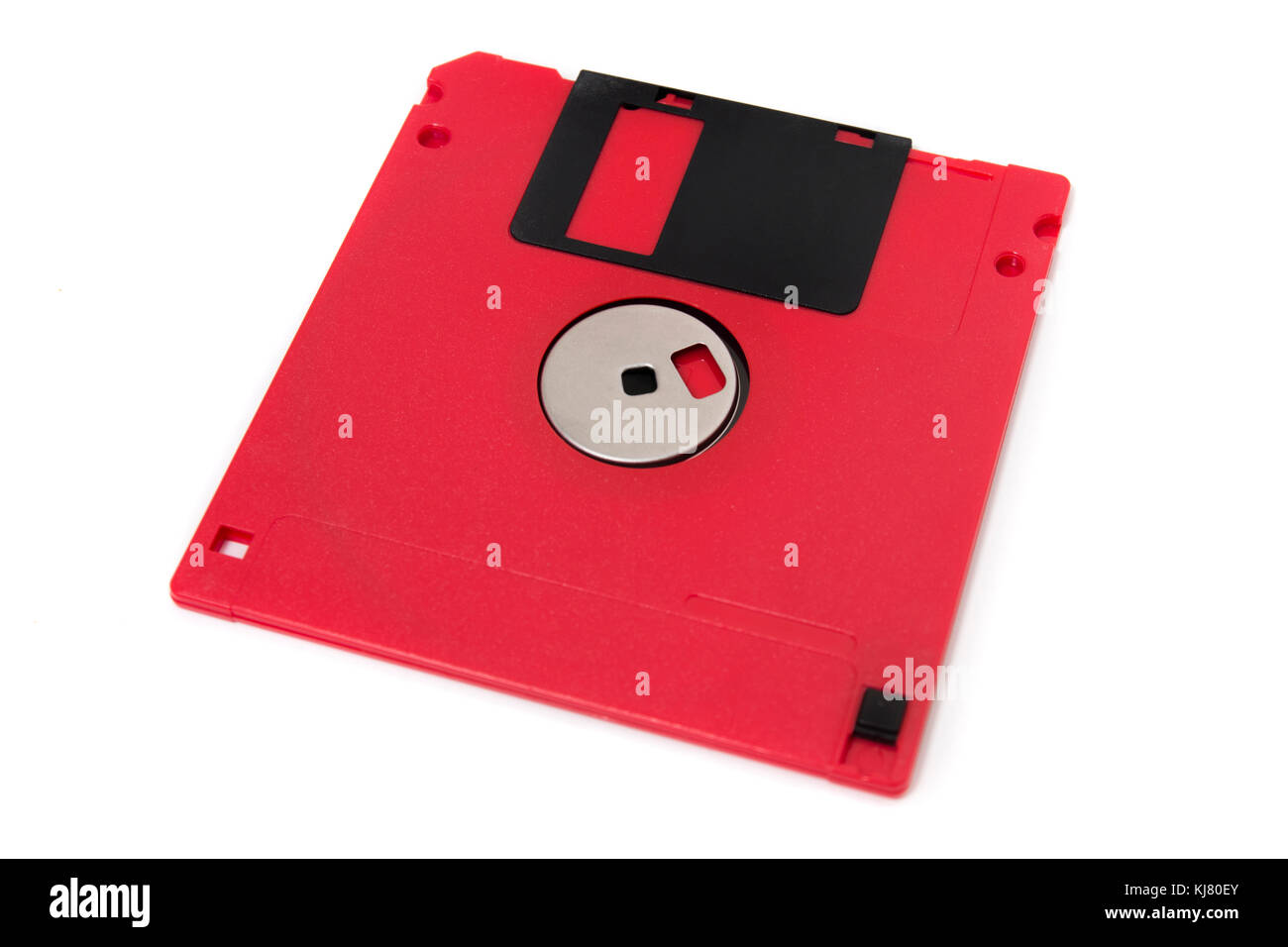 red computer floppy disk, back view, isolated on a white background ...
