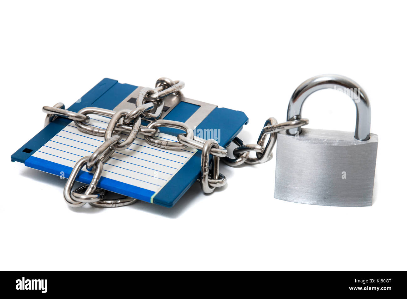 padlock with floppy disk and chain isolated on a white background Stock ...