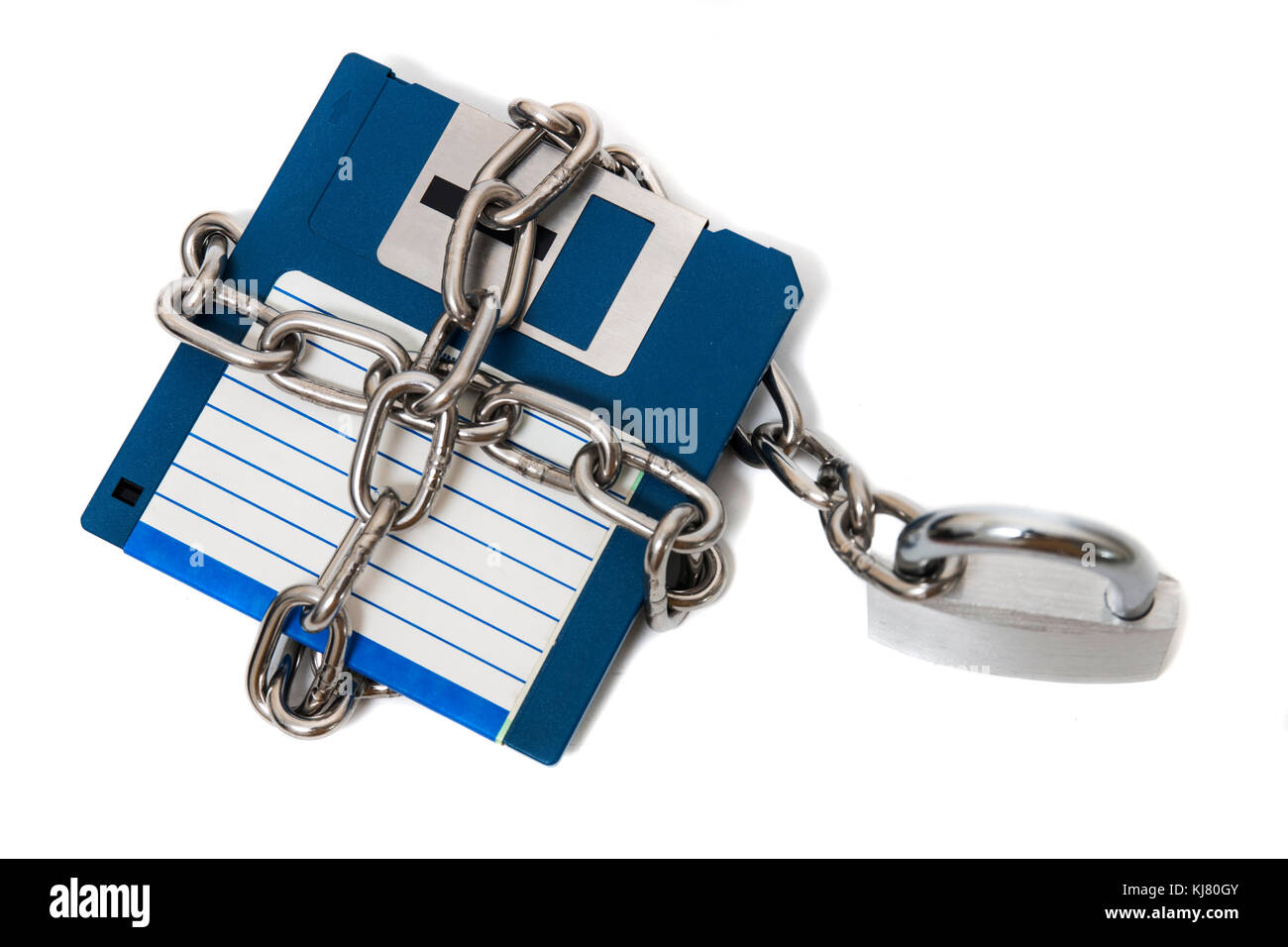 padlock with floppy disk and chain isolated on a white background Stock ...