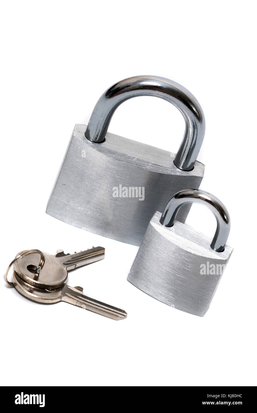 Close up view of two padlocks on a white background Stock Photo - Alamy