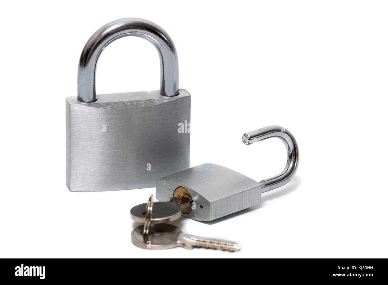 Close up view of two padlocks on a white background Stock Photo - Alamy