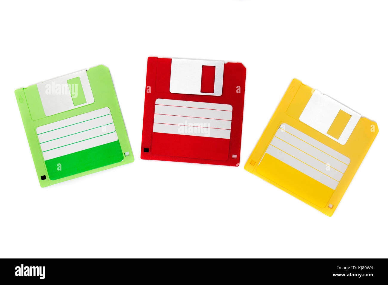 colorful computer floppy disks on a composition isolated on a white ...