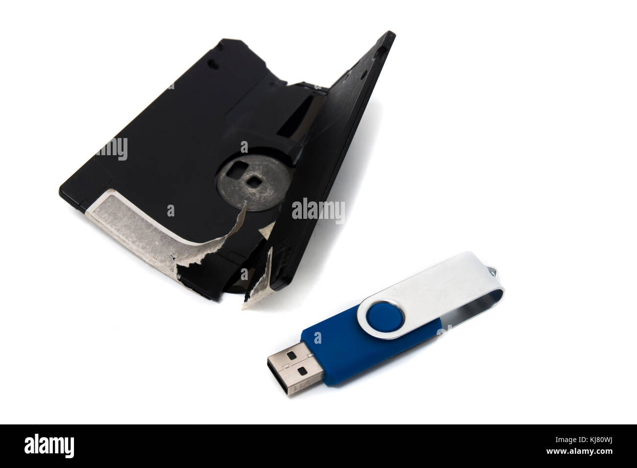 destroyed floppy disk and usb disk isolated on a white background Stock ...
