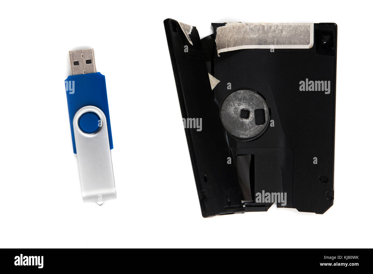 destroyed floppy disk and usb disk isolated on a white background Stock ...