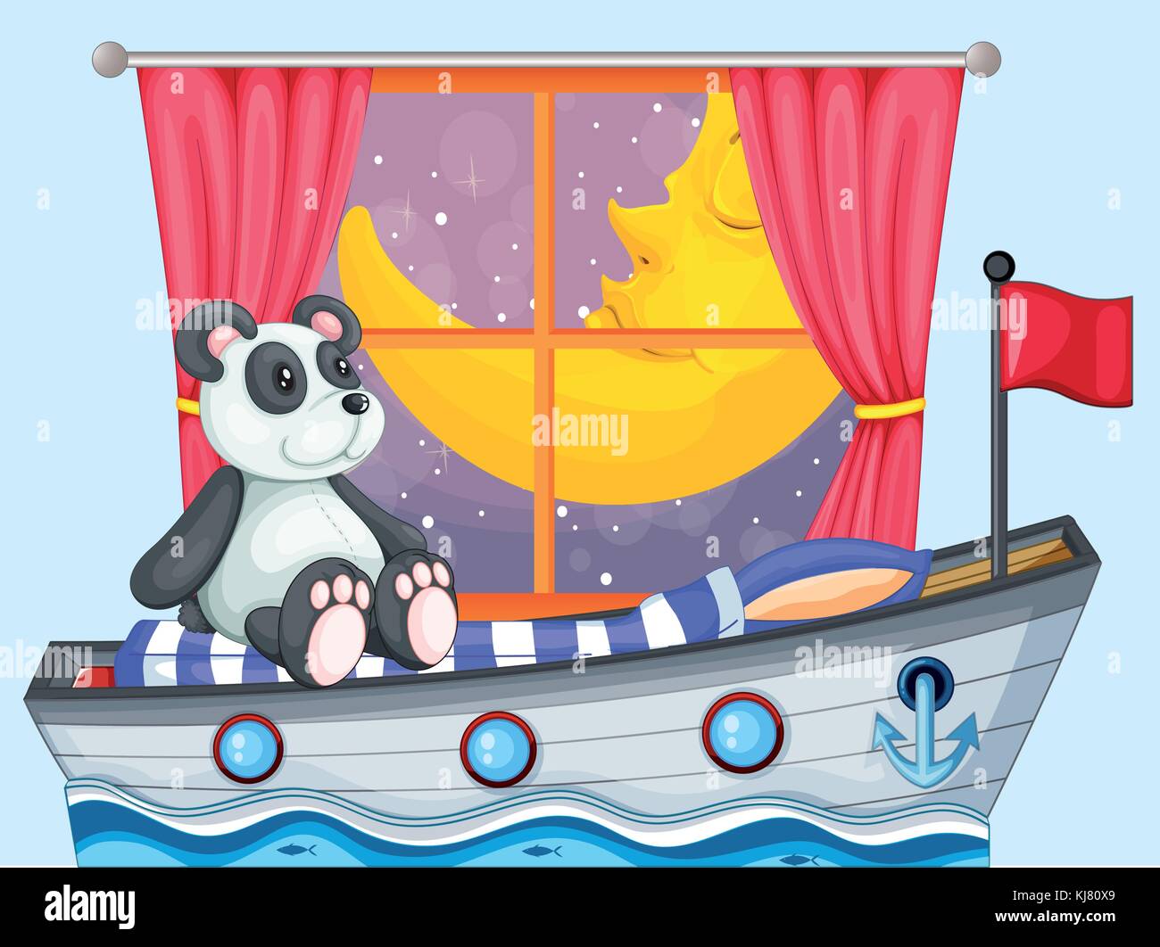 Illustration of a panda sitting above the boat beside a window Stock ...