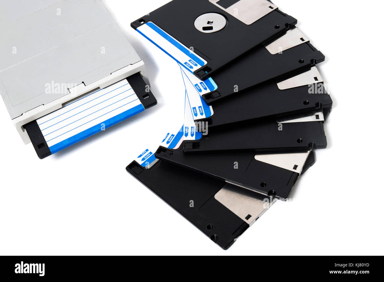Closeup view of a computer floppy drive, isolated on a white background ...